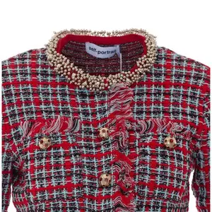 SELF-PORTRAIT Check Frayed Knit Jacket