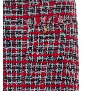 SELF-PORTRAIT Check Frayed Knit Midi Skirt