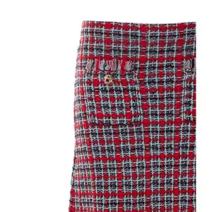 SELF-PORTRAIT Check Frayed Knit Midi Skirt