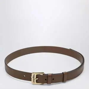 Miu Miu Rovere Leather Belt With Logo Buckle - Brown