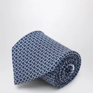 FERRAGAMO Gancini Silk Jacquard Tie - Blue