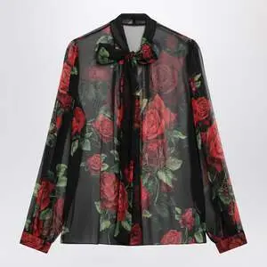 Dolce & Gabbana Rose-print Silk Chiffon Blouse - Black