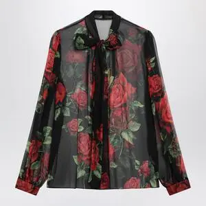 Dolce & Gabbana Rose-print Silk Chiffon Blouse - Black