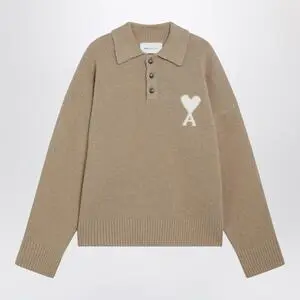 AMI Paris Ami Paris Ami De Coeur Beige Alpaca-Blend Polo Sweater Men Cream