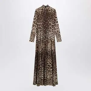 Dolce & Gabbana Long Leopard-print Silk Blend Dress - Brown