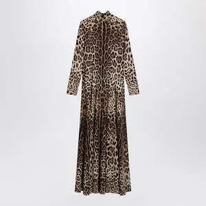 Dolce & Gabbana Leopard-print Silk Blend Dress - Brown