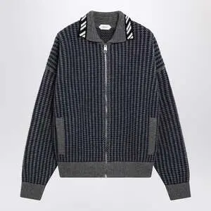Versace Dark Grey Wool Zip-up Cardigan - Gray