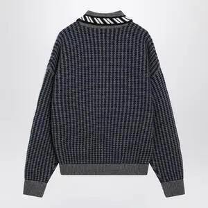 Versace Wool Zip-up Cardigan With Geometric Intarsia - Gray