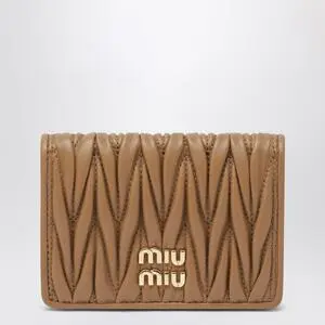Miu Miu Caramel Card Holder In Matelasse Nappa Leather - Brown
