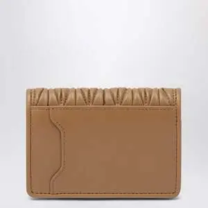 Miu Miu Caramel Card Holder In Matelasse Nappa Leather