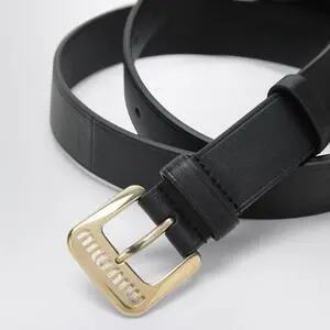 Miu Miu Leather Belt With Logo Buckle - Black