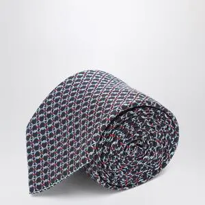 FERRAGAMO Gancini Silk Jacquard Tie - Blue