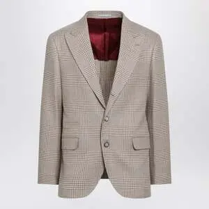 Brunello Cucinelli Camel Prince Of Wales Check Single-breasted Jacket - Cream