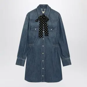 Valentino Garavani Medium Denim Dress With Integrated Scarf - Blue