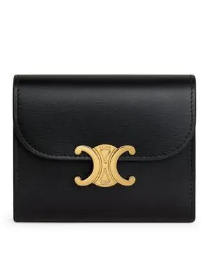 Celine Small Triomphe Wallet In Glossy Calfskin - Black