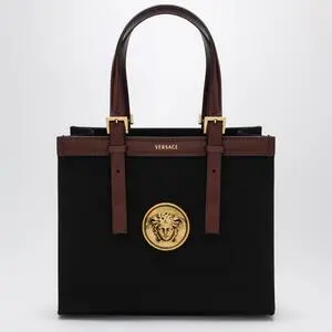 Versace Mini Canvas Shopper Bag With Medusa Hardware - Black
