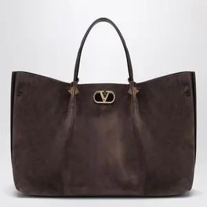 Valentino Garavani Large Rockstud Suede Shopping Bag - Brown