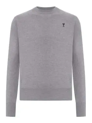 AMI Paris Crewneck Sweater De Coeur In Merino Wool - Gray