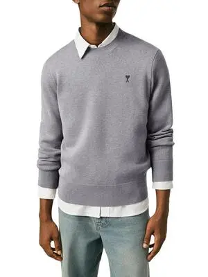 AMI Paris De Coeur Merino Wool Crewneck Sweater - Gray