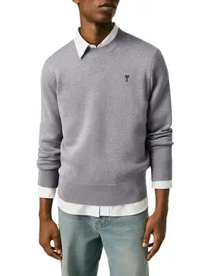 AMI Paris De Coeur Merino Wool Crewneck Sweater - Gray