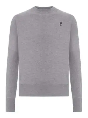 AMI Paris De Coeur Merino Wool Crewneck Sweater - Gray
