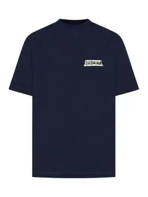 Balenciaga Men`s Medium Fit Masking Tape T-shirt - Blue