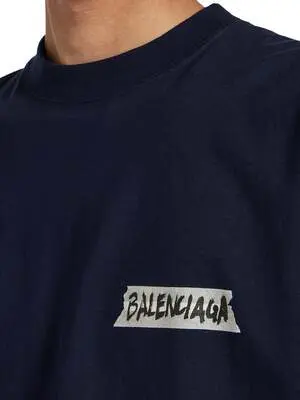 Balenciaga Men`s Medium Fit Masking Tape T-shirt - Blue