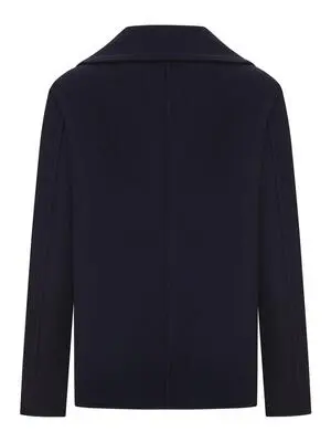 Stone Island Navy Double-breasted Wool And Cashmere Blend Jacket - Blue
