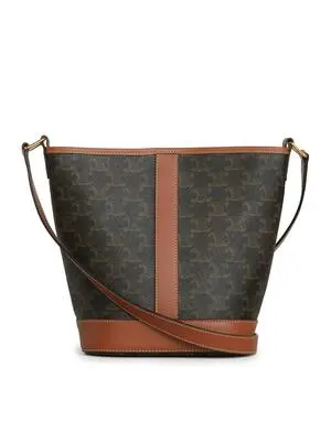 Celine Small Bucket Bag In Triomphe Canvas And Calf Leather - Tan