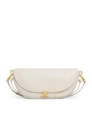 Celine Triomphe Small Crescent Soft Bag In Glossy Lambskin - White