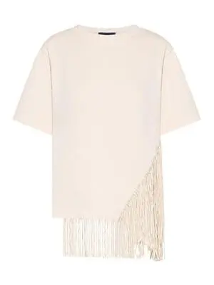 Sportmax SPORTMAX Cotton T-Shirt With Fringe Detail Cream
