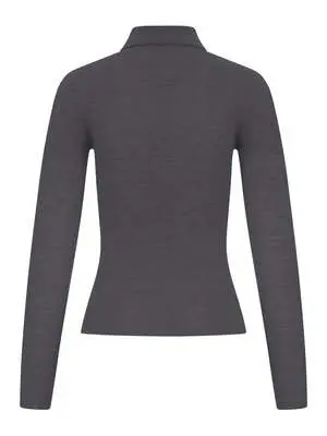 Max Mara Grey Ribbed Knit Polo Shirt