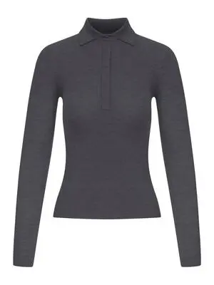 Max Mara Max Mara Ribbed Knit Polo Shirt Gray