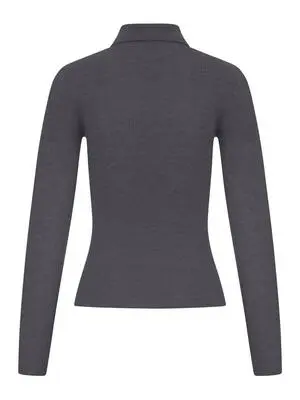 Max Mara Ribbed Knit Polo Shirt - Gray