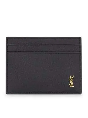 Saint Laurent Tiny Cassandre Hammered Leather Card Holder - Black
