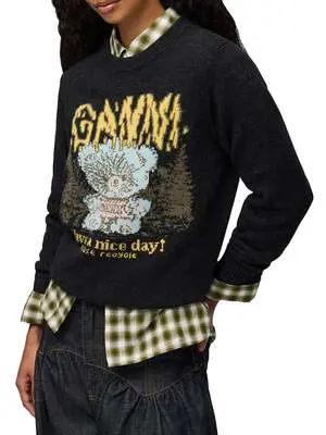 GANNI Wool Sweater With Teddy Graphic