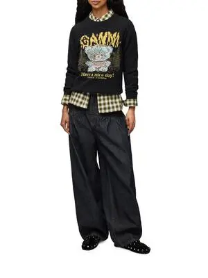 GANNI Wool Sweater With Teddy Graphic - Gray