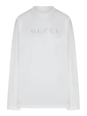 Gucci Printed Cotton Jersey Long Sleeve T-shirt - White
