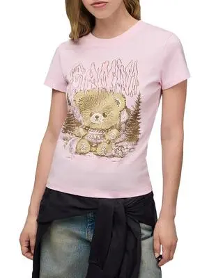 GANNI Printed Slim-fit T-shirt In Organic Cotton - Pink