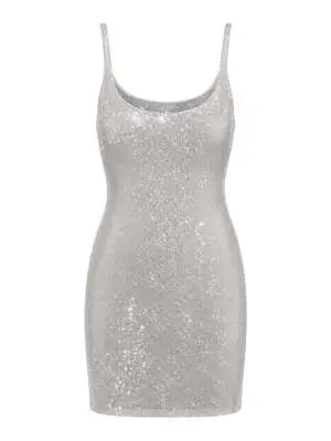 Gucci Stretch Nylon Jersey Dress With Crystals - Silver