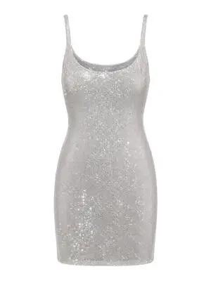Gucci Embellished Stretch Nylon Jersey Dress - Silver