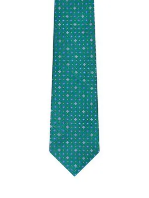 Kiton Silk Micro Geometric Pattern Neck Tie - Green
