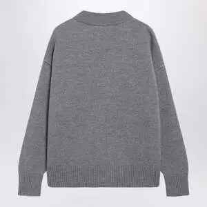 AMI Paris Grey De Coeur Merino Wool Cardigan