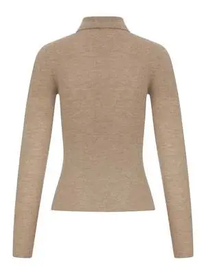Max Mara Beige Mélange Ribbed Knit Polo Shirt - Cream
