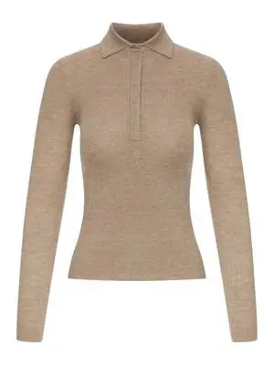 MAX MARA MAX MARA Beige Mélange Ribbed Knit Polo Shirt