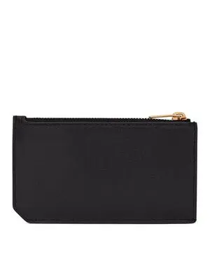 Saint Laurent Fragments Tiny Cassandre Zipped Card Holder In Glossy Leather