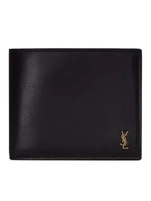 Saint Laurent Small Tiny Cassandre East/west Wallet In Glossy Leather - Black