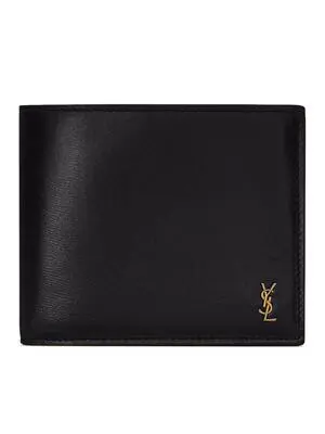 Saint Laurent Small Tiny Cassandre East/west Wallet In Glossy Leather - Black
