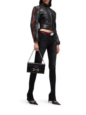Gucci Leather Biker Jacket With Web Stripe Detail