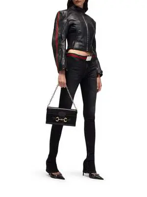 Gucci Leather Biker Jacket With Web Stripe Detail